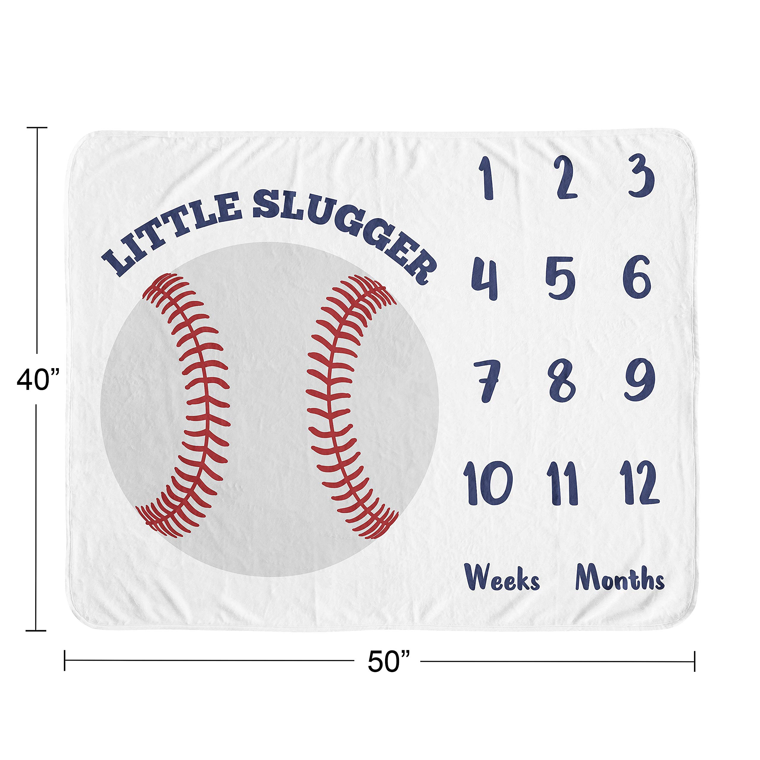 Sweet Jojo Designs Baseball Boy Milestone Blanket Monthly Newborn First Year Growth Mat Baby Shower Memory Keepsake Gift Picture - Red White and Blue Americana Sports Little Slugger