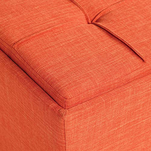 OSP Home Furnishings Ave Six Rockford Square Storage Ottoman with Padded Upholstery and Hidden Serving Tray, Tangerine Fabric