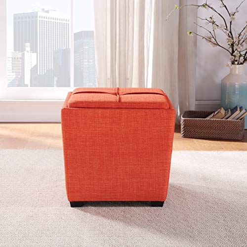 OSP Home Furnishings Ave Six Rockford Square Storage Ottoman with Padded Upholstery and Hidden Serving Tray, Tangerine Fabric