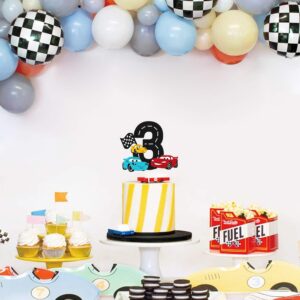 Race Car 3rd Cake Topper for Racing Car Checkered Flag Themed Kids Boy Girl 3th Years Old Happy Birthday Party Supplies Double Sided