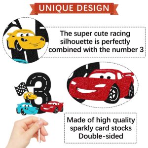 Race Car 3rd Cake Topper for Racing Car Checkered Flag Themed Kids Boy Girl 3th Years Old Happy Birthday Party Supplies Double Sided