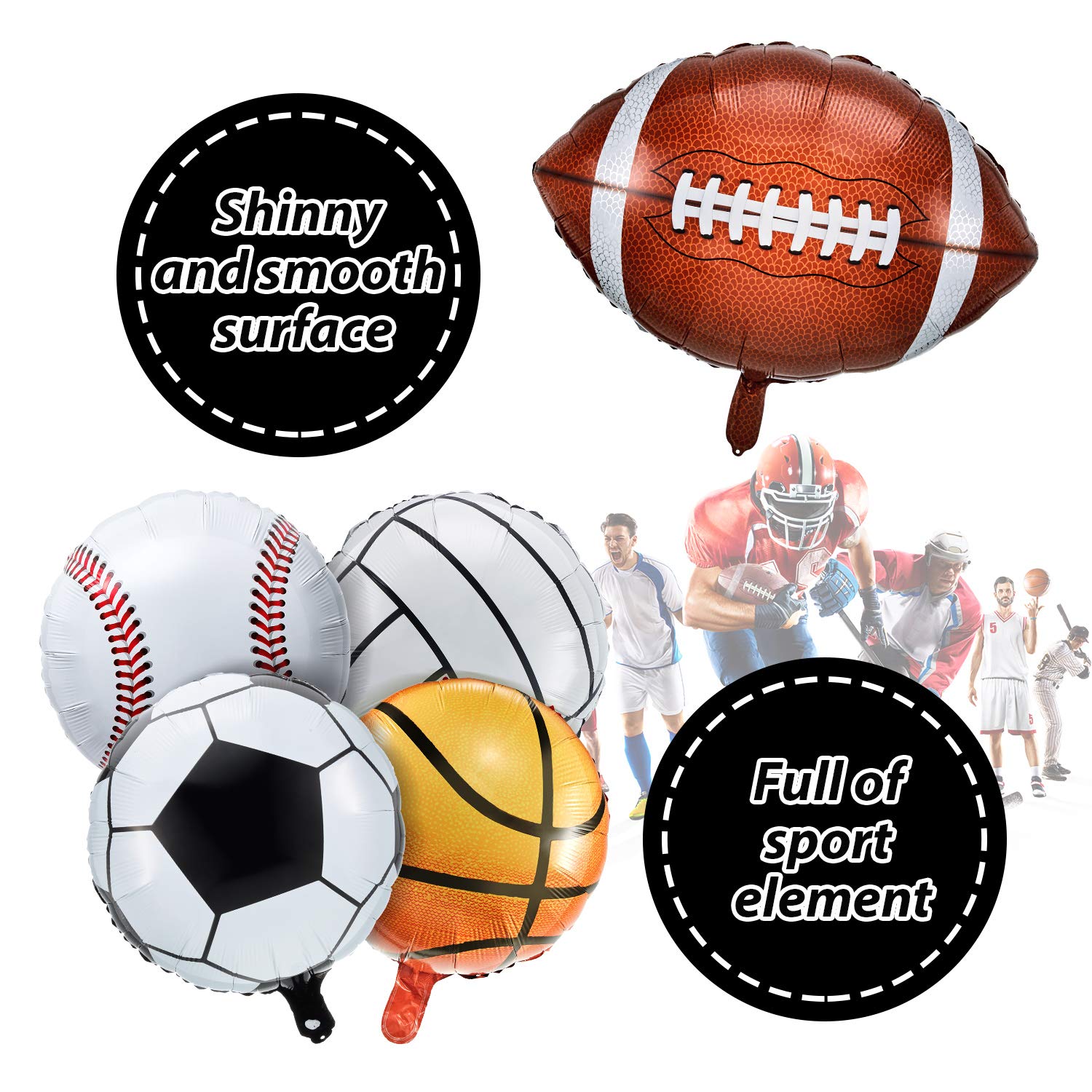 10 Pieces Sports Themed Foil Balloons Basketball, Baseball, Football, Volleyball and Soccer Foil Balloon Birthday Party Sports Balloon for Baby Shower Sports Themed Party Decoration Supplies