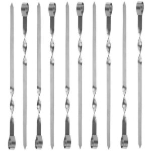 goeielewe 10pcs stainless steel barbecue skewers, flat metal grilling skewers wider thicker reusable bbq needle sticks 15-inch grilling skewers for outings cooking tools