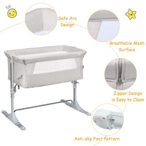 BABY JOY Bedside Bassinet, Co Sleeper Portable Crib w/Travel Bag, Detachable & Washable Mattress, Breathable Mesh, Newborn Infant Baby Bed, Height & Angle Adjustable, (Beige)