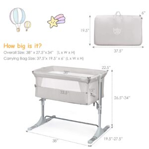 BABY JOY Bedside Bassinet, Co Sleeper Portable Crib w/Travel Bag, Detachable & Washable Mattress, Breathable Mesh, Newborn Infant Baby Bed, Height & Angle Adjustable, (Beige)