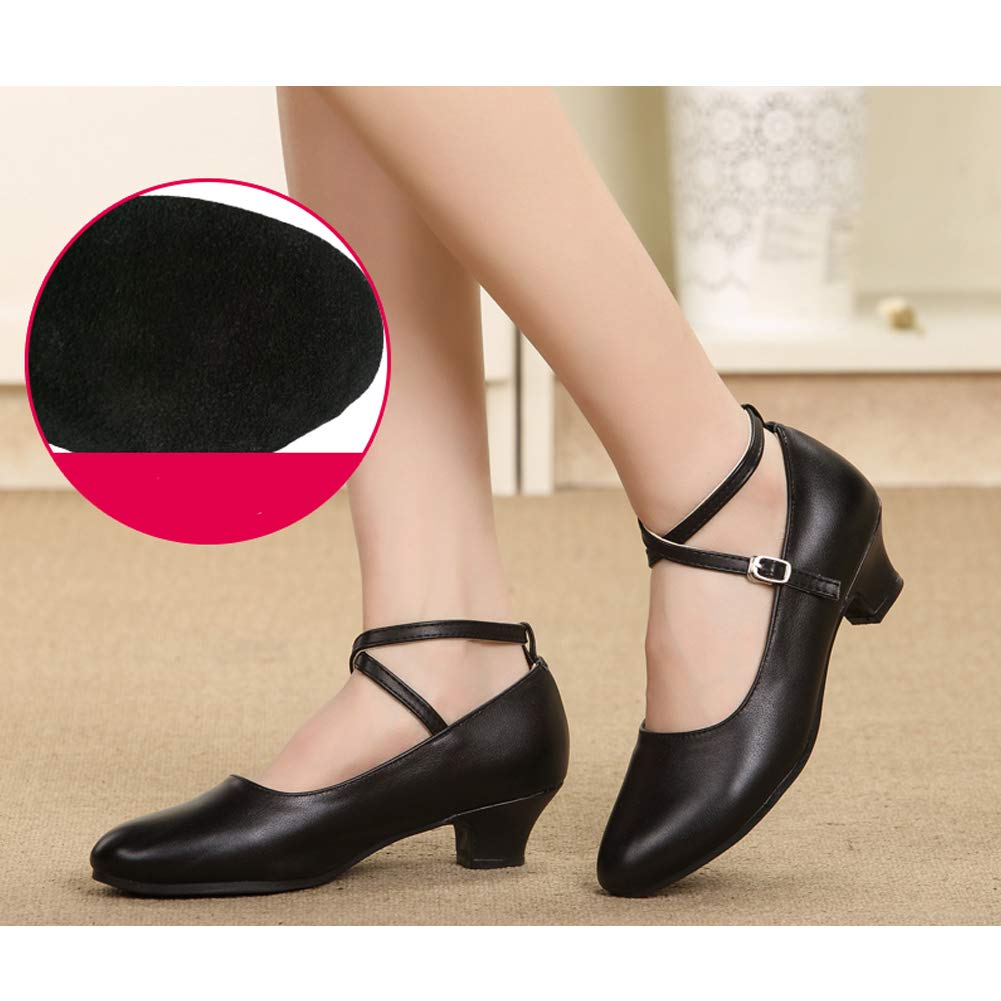 TINRYMX Latin Dance Shoes Women Closed Toe Character Tango Salsa Shoes Ballroom Dance Pumps, Black, US 9