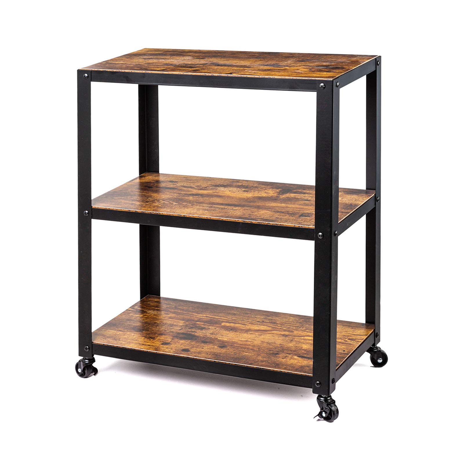 SODUKU Utility Cart 3 Tier Wood Metal All Purpose Rolling Storage Cart for Office Home Kitchen