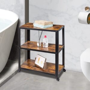 SODUKU Utility Cart 3 Tier Wood Metal All Purpose Rolling Storage Cart for Office Home Kitchen