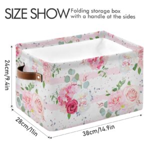 Square Storage Basket Pink Rose Flowers Storage Bins Canvas Storage Organizer Closet Shelf Organizer for Home Office, 2 Pc