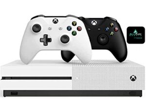 microsoft classic original xbox one s 1tb hdd with 4k blu-ray dvd reader, two wireless controllers black and white included,1-month game pass trial, 14-day xbox live gold + allyflex sports cup mat