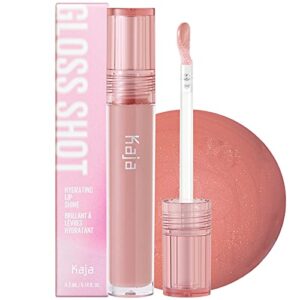 kaja lip gloss - gloss shot | with jojoba oil, tinted shimmer, hydrating, non-sticky, juicy, nude, plumper looking lips, 02 milk tea, 0.14 fl oz