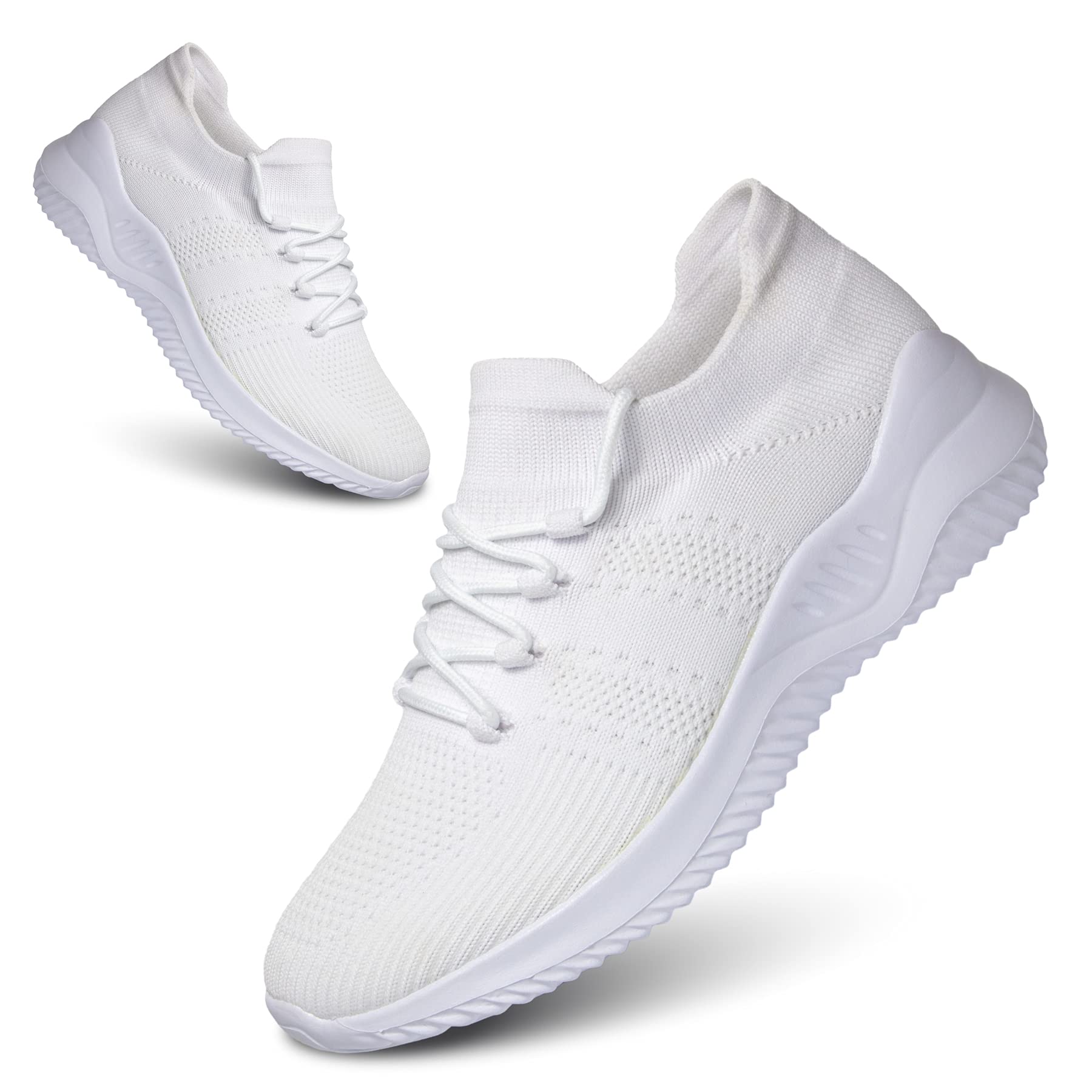 IFSONG Sneakers for Women Non Slip Athletic Tennis Sneakers Walking Shoes Sock Knitted Upper Sneakers Casual Running Ultra Lightweight Breathable Women's Fashion Sneakers 2021 White