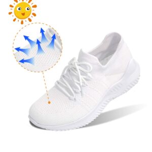 IFSONG Sneakers for Women Non Slip Athletic Tennis Sneakers Walking Shoes Sock Knitted Upper Sneakers Casual Running Ultra Lightweight Breathable Women's Fashion Sneakers 2021 White