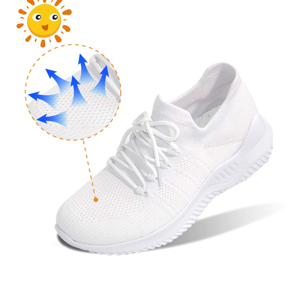 IFSONG Sneakers for Women Non Slip Athletic Tennis Sneakers Walking Shoes Sock Knitted Upper Sneakers Casual Running Ultra Lightweight Breathable Women's Fashion Sneakers 2021 White