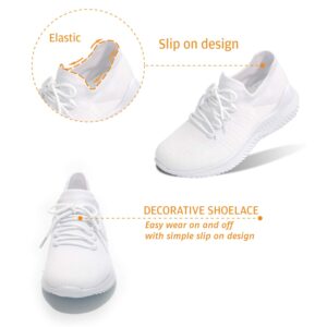 IFSONG Sneakers for Women Non Slip Athletic Tennis Sneakers Walking Shoes Sock Knitted Upper Sneakers Casual Running Ultra Lightweight Breathable Women's Fashion Sneakers 2021 White