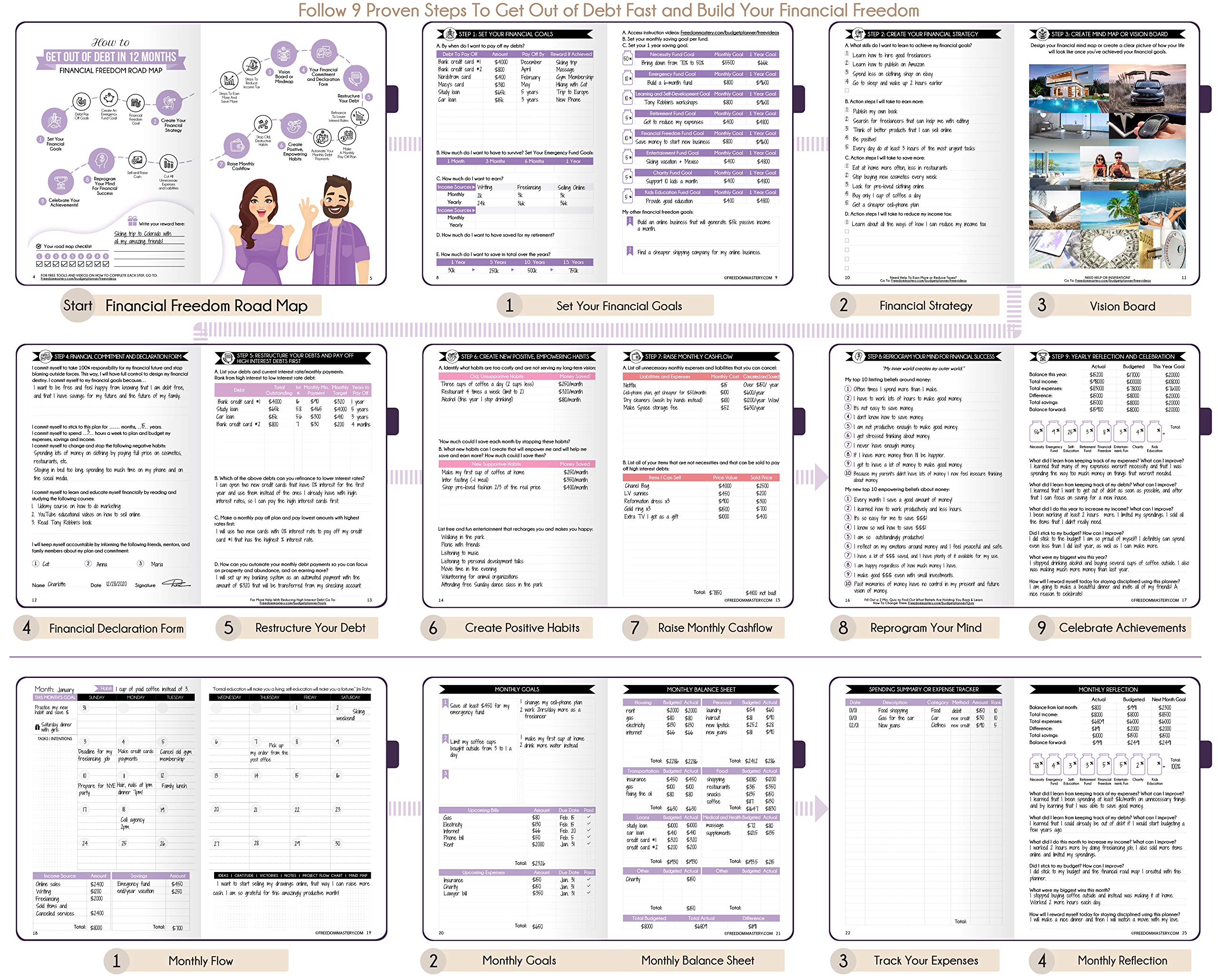 Financial Planner, Monthly Budget Planner and Monthly Bill Organizer - 12 Month Journey to Financial Freedom, Monthly Budget Book Planner, Money Saving Book a Budgeting Planner or Finance Planner