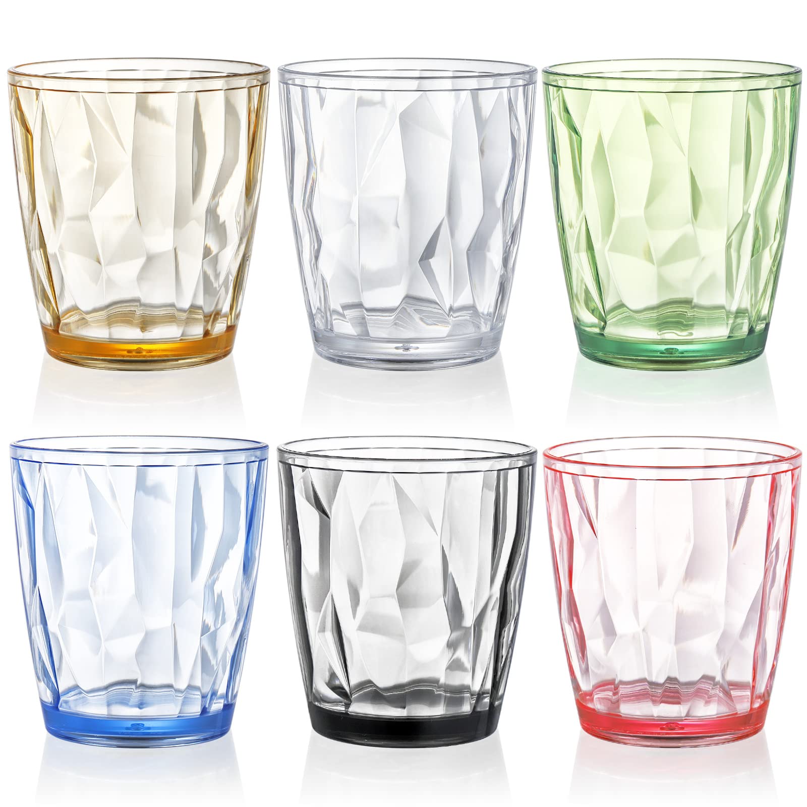 Hedume Set of 6 Unbreakable Premium Drinking Glasses, 6 Colors 10.5 Oz Stackable Tritan Tumbler Cups, BPA Free