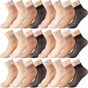 geyoga 40 pairs women sheer nylon socks ankle high sheer socks soft silky short socks (black, light beige, dark beige, brown)