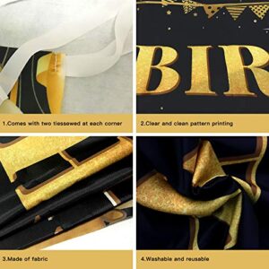 Large Happy 50th Birthday Decoration Banner, Black and Gold Happy 50th Birthday Banner Sign, 50th Birthday Party Decorations Supplies(9.8x1.6ft)