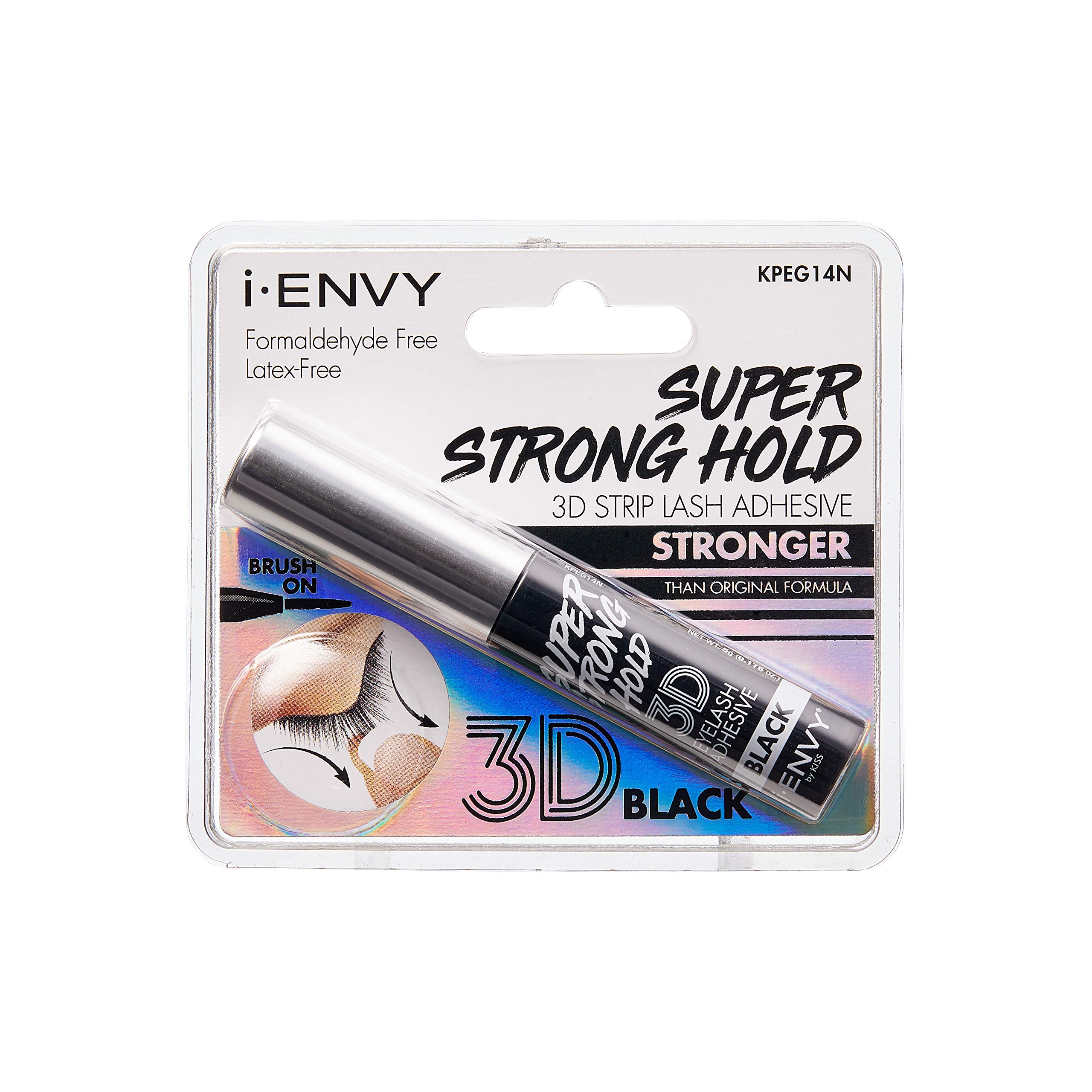 i-Envy Super Strong Hold 3D Strip Lash Glue Brush-On False Eyelash Adhesive, Waterproof, Hypoallergenic, Latex & Formaldehyde Free (Black)