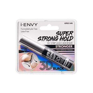 i-envy super strong hold 3d strip lash glue brush-on false eyelash adhesive, waterproof, hypoallergenic, latex & formaldehyde free (black)