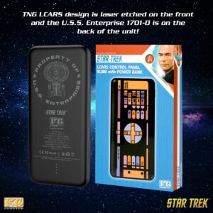 Star Trek Phone Charger | Slim Pocket Sized 10,000mAh Power Bank with TNG LCARS Design, 3 USB Outputs, 2.1A & 1A, Charges Three Devices, USB-A and Type-C Charging, Phone and Tablet Backup Battery