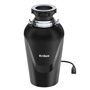 kraus kwd100-75mbl wasteguard continuous feed garbage disposal with 3/4 horsepower ultra-quiet motor for kitchen sinks with power cord and flange included, 15.25 inch, black