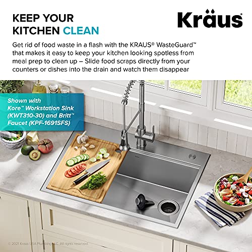 Kraus KWD100-75MBL WasteGuard Continuous Feed Garbage Disposal with 3/4 Horsepower Ultra-Quiet Motor for Kitchen Sinks with Power Cord and Flange Included, 15.25 inch, Black