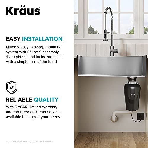 Kraus KWD100-75MBL WasteGuard Continuous Feed Garbage Disposal with 3/4 Horsepower Ultra-Quiet Motor for Kitchen Sinks with Power Cord and Flange Included, 15.25 inch, Black