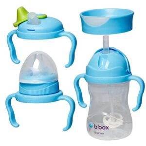 b.box bottle to cup transition value pack. includes cup & 4 lids: nipple, spout, straw, training cup lid. bpa free, dishwasher safe. ages 4+ months (blueberry, 8 oz)