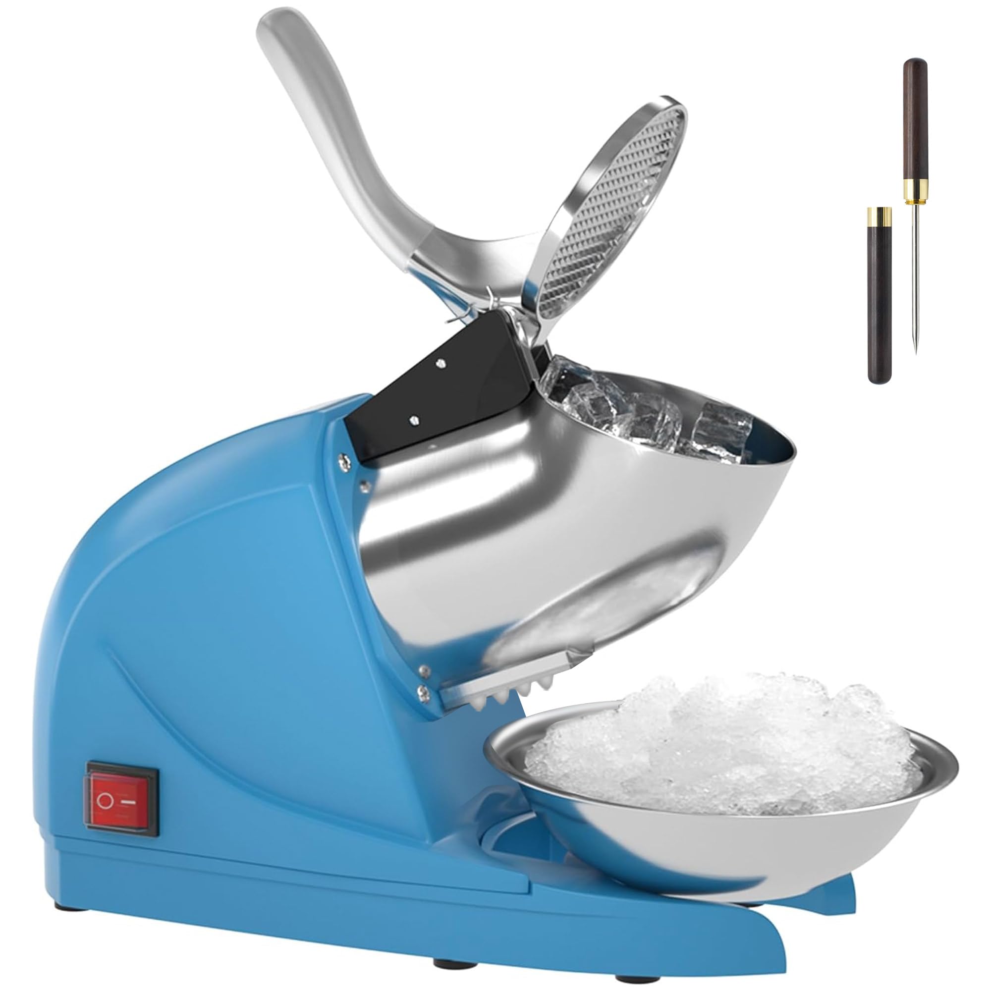 Electric Ice Crushers Machine Shaved Ice Machine Ice Snow Cone Maker Professional Double Blades Stainless Steel Ice Shaver Machine for Home Commercial Use (Blue)