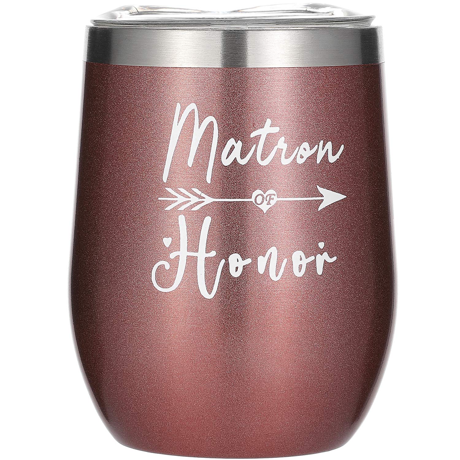 Deutrnew Matron of Honor Stainless Steel Wine Tumblers -Bachelorette Party Gifts for Bride-12 OZ Insulated Mugs with Lid for Bride to be -Bridal Shower Proposal Gifts (Champagne)