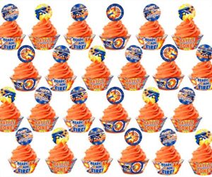 dart war cupcake kit - 48 pieces - 24 dart war cupcake toppers and 24 cupcake wrappers - dart war party supplies - dart war party decorations - cupcake