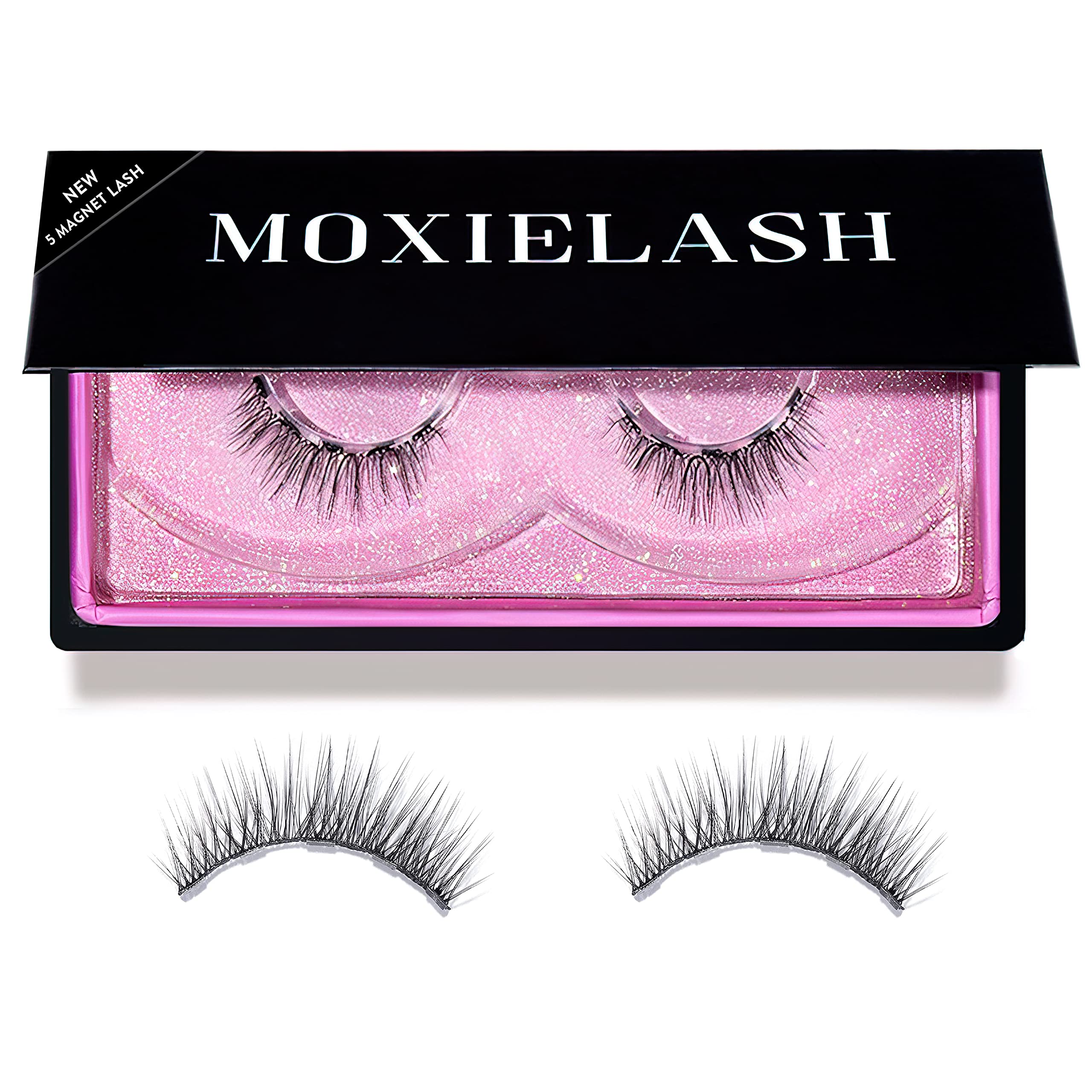 MoxieLash Magnetic Eyelashes - Classy | Reusable Magnetic Lashes, No Glue or Alcohol, Natural Wispy Look - Add Subtle Volume & Length, Professional Faux False Eyelashes - Silk - 1 Pair