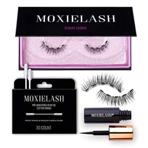 moxielash magnetic eyelashes with eyeliner kit - classy kit - natural looking false eyelashes - set of classy lashes + magnetic eyeliner + eyeliner remover swabs - usa owned - no glue