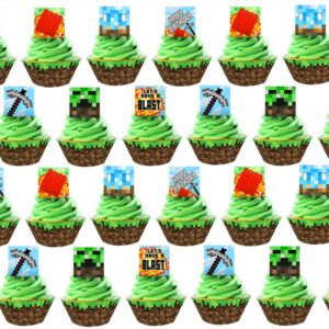 48 pcs Pixel Cupcake Toppers and Wrappers - 24 Cupcake Toppers and 24 Wrappers - Pixel Party Supplies - Pixel Party Decorations - Cupcake