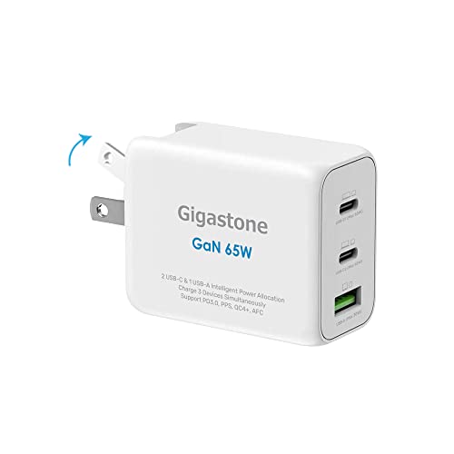 Gigastone 65W USB C Charger GaN Power Pro PPS Multiple Port Intelligent Power Allocation, Compact Foldable Plug Travel, Full Speed GaN Charger MacBook Air/Pro Dell XPS iPad iPhone 15/14 Galaxy S23