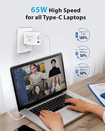 Gigastone 65W USB C Charger GaN Power Pro PPS Multiple Port Intelligent Power Allocation, Compact Foldable Plug Travel, Full Speed GaN Charger MacBook Air/Pro Dell XPS iPad iPhone 15/14 Galaxy S23