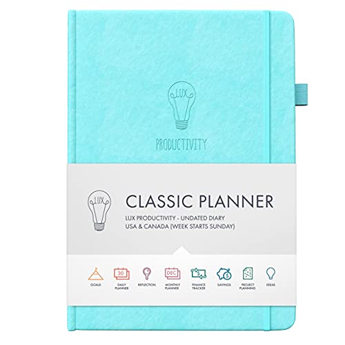 Daily Planner & hourly planner - Use this day planner to schedule your to do list - Undated 2024 weekly planner, habit tracker & organizer - LUX Productivity Classic Undated Planner (Sky Blue)