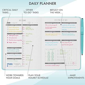 Daily Planner & hourly planner - Use this day planner to schedule your to do list - Undated 2024 weekly planner, habit tracker & organizer - LUX Productivity Classic Undated Planner (Sky Blue)