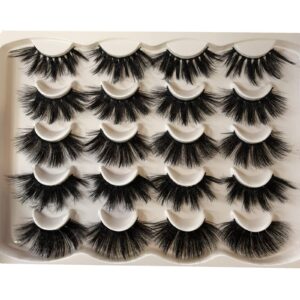 Pooplunch 25MM Faux Mink Lashes Pack Dramatic False Eyelashes 10 Pairs Fluffy Long Thick Volume Mink Eye Lashes Multipack