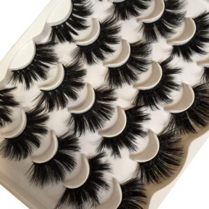 Pooplunch 25MM Faux Mink Lashes Pack Dramatic False Eyelashes 10 Pairs Fluffy Long Thick Volume Mink Eye Lashes Multipack