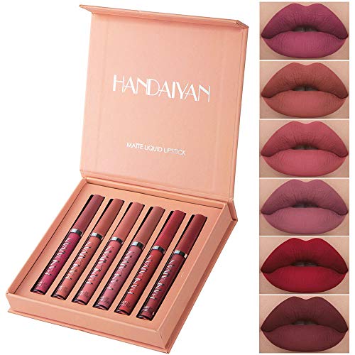 DEERWIN 6 Colors Matte Liquid Lipstick Makeup Set Waterproof Long-Lasting Wear Non-Stick Cup Not Fade Lip Gloss Gift Sets (Set A)