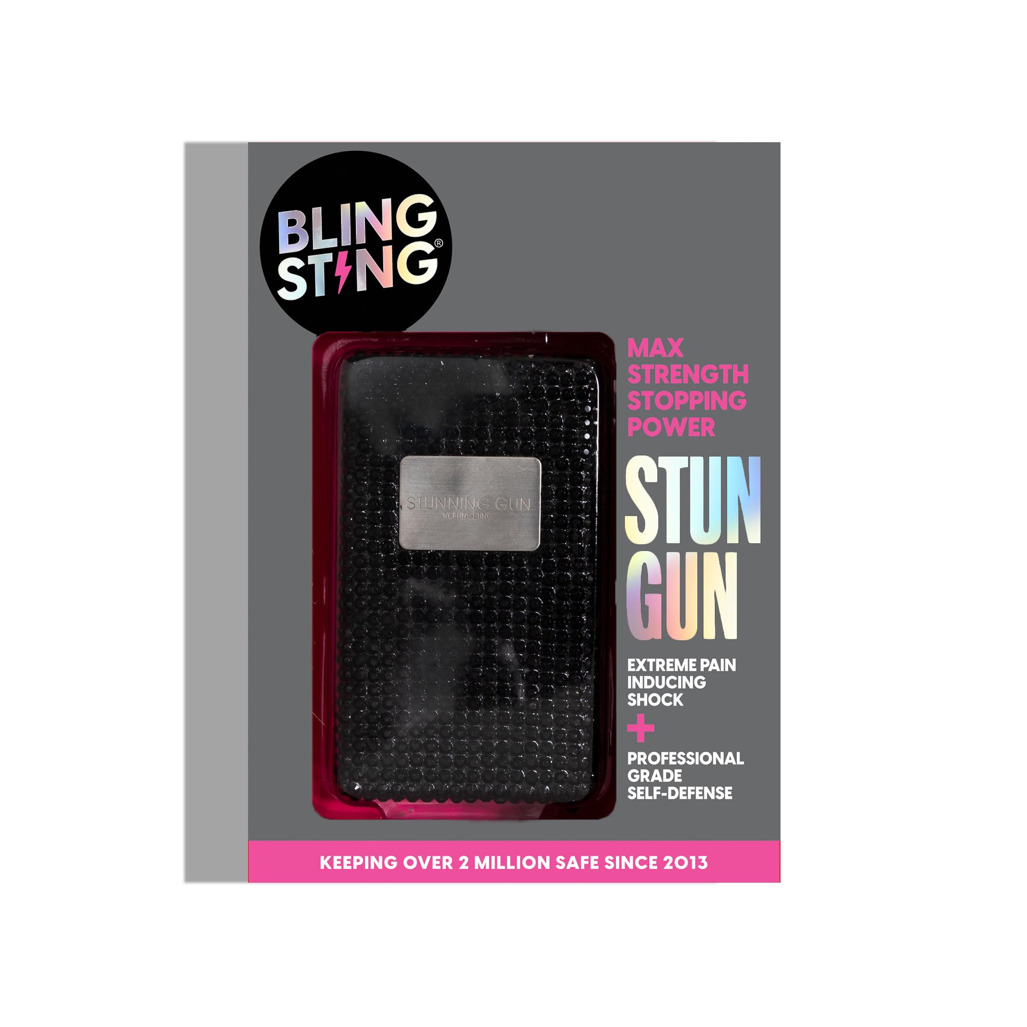 BLINGSTING Handheld Stun Gun - Shock at 950,000 Volts, Mini & Portable Personal Security - Batteries & Wrist Strap Included - Black, 1 Count