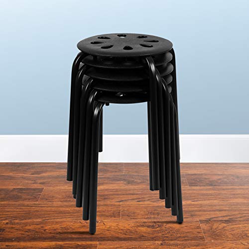 EMMA + OLIVER Plastic Nesting Stack Stools - School/Office/Home, 17.5" Height, Black (5 Pack)