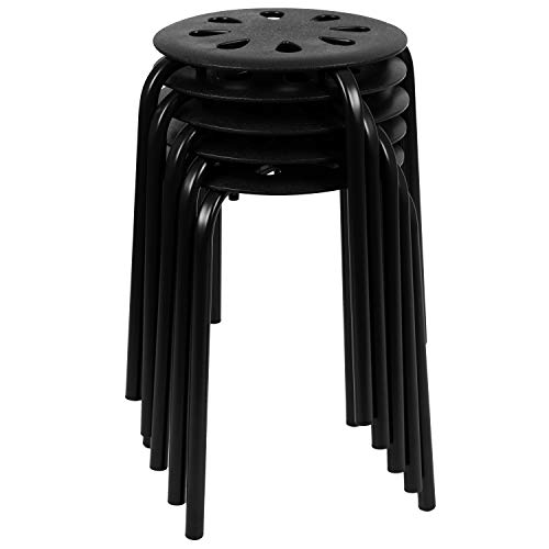 EMMA + OLIVER Plastic Nesting Stack Stools - School/Office/Home, 17.5" Height, Black (5 Pack)