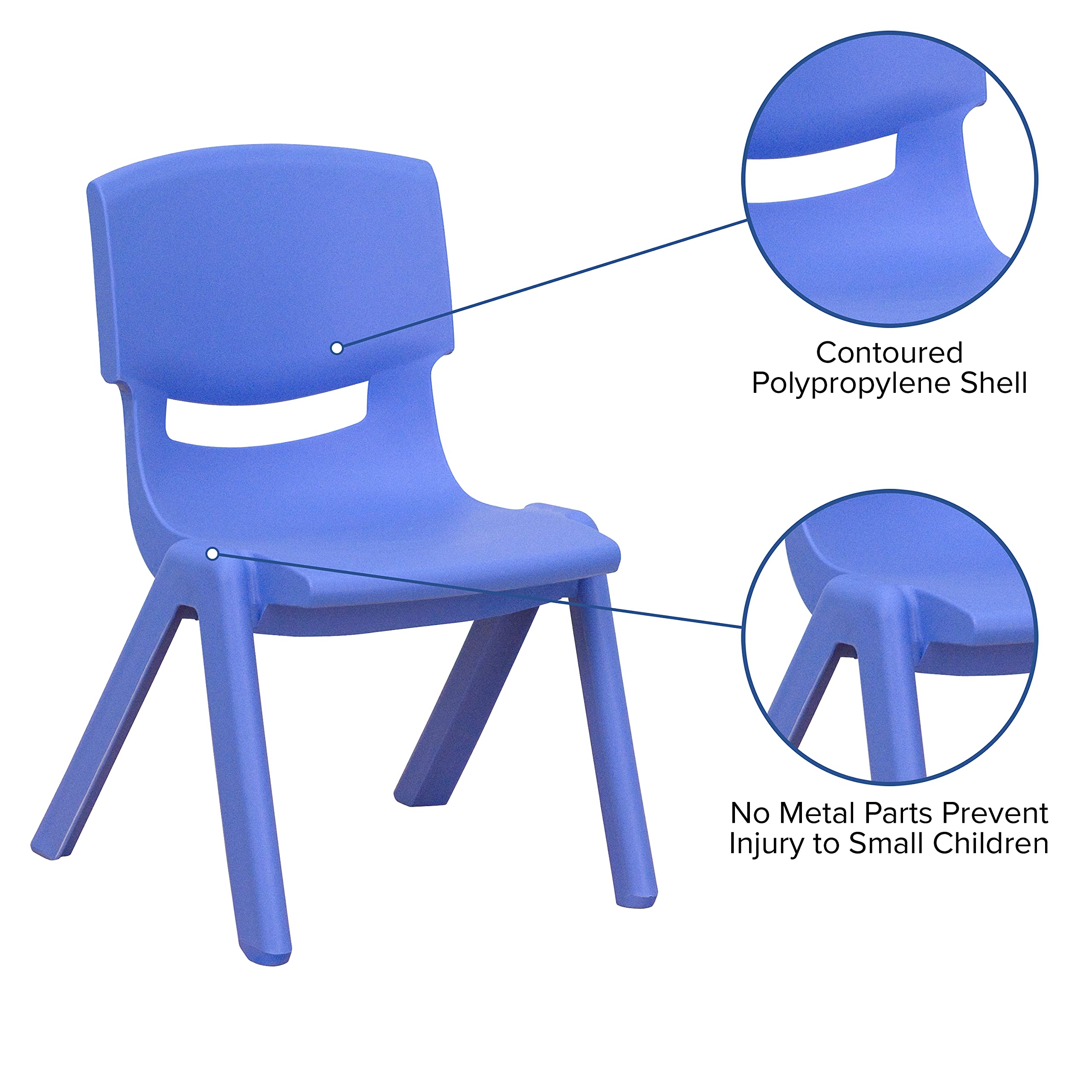 EMMA + OLIVER 4 Pack Blue Plastic Stackable School Chair with 10.5" H Seat, Preschool Chair