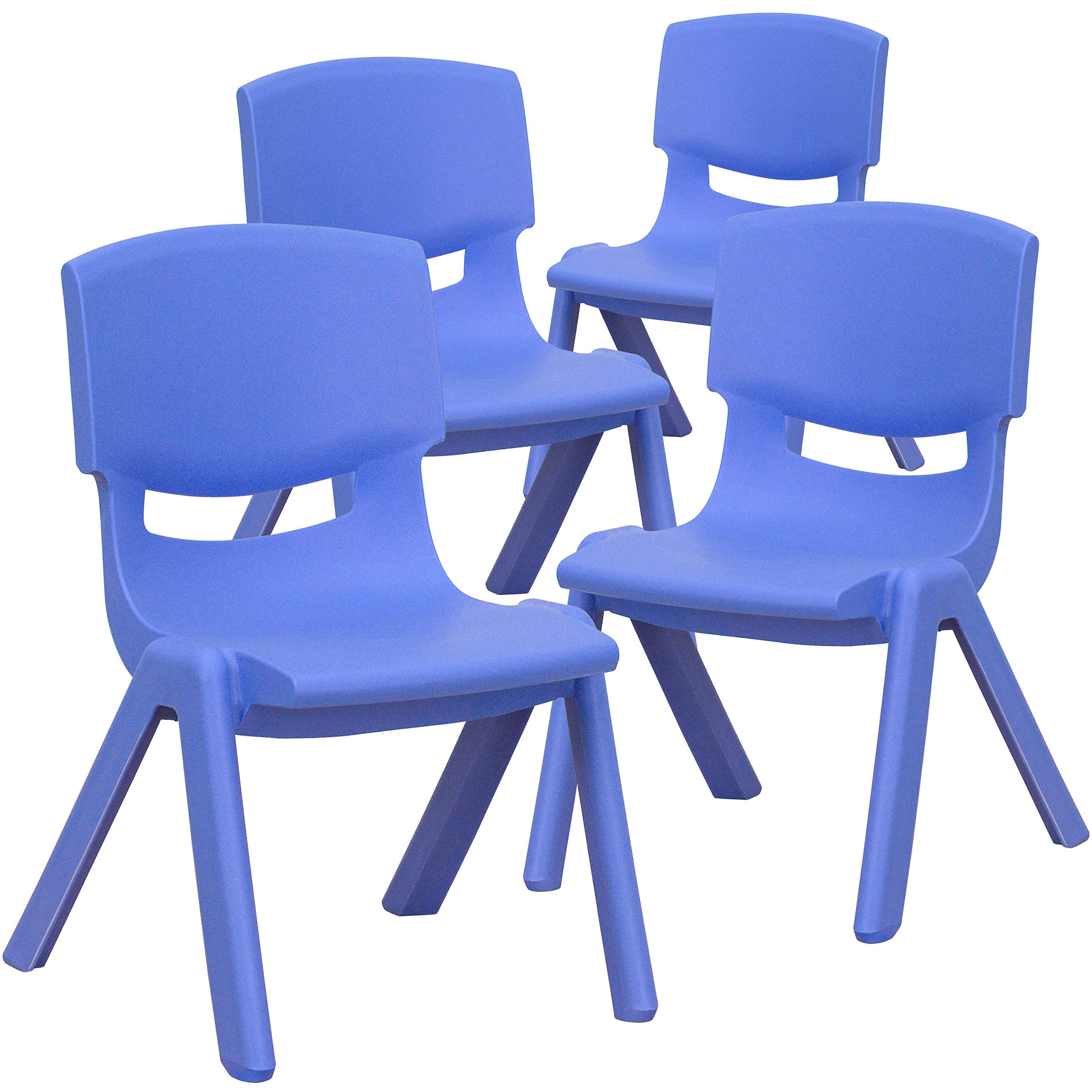 EMMA + OLIVER 4 Pack Blue Plastic Stackable School Chair with 10.5" H Seat, Preschool Chair