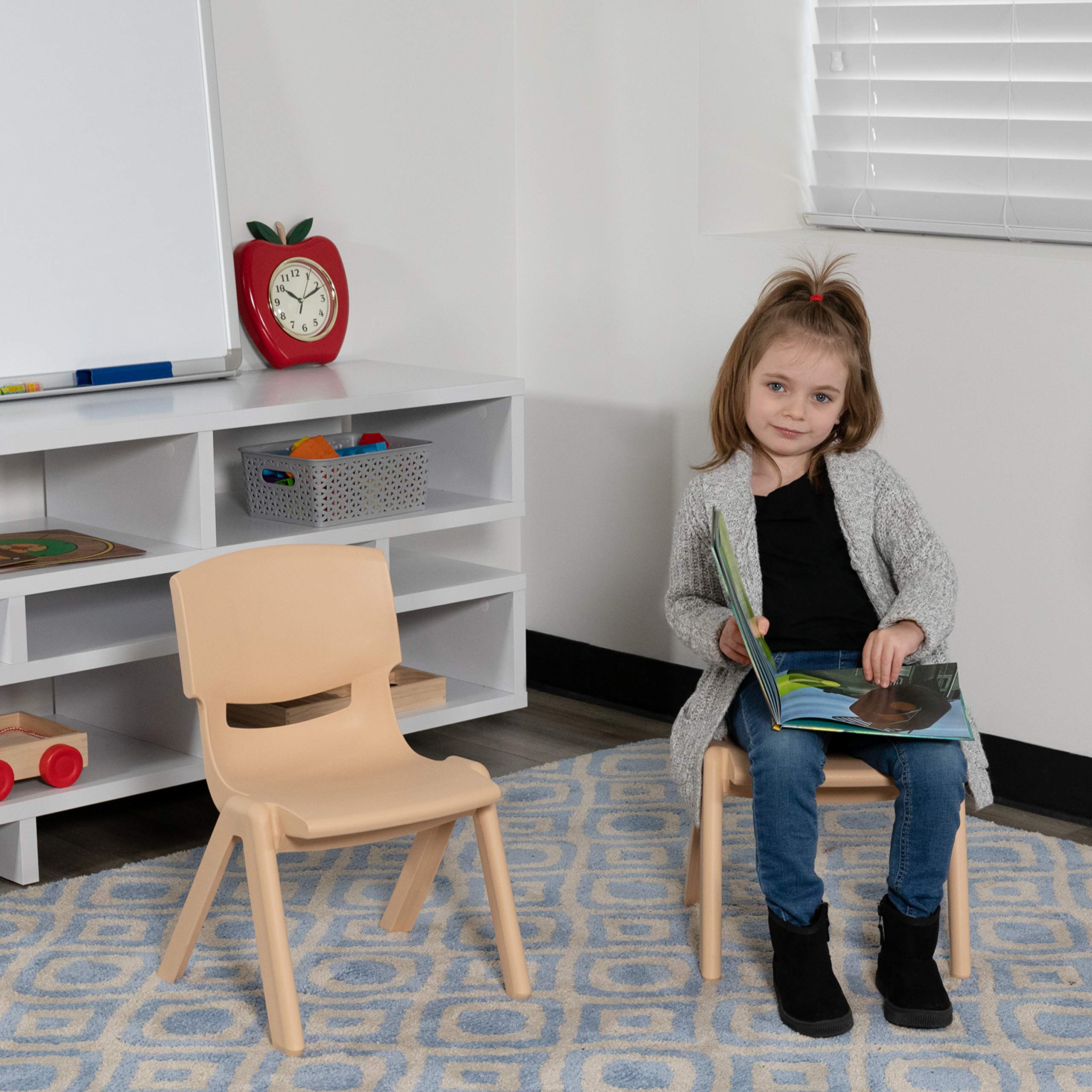 EMMA + OLIVER 2 Pack Natural Plastic Stackable School Chair with 10.5" H Seat, Preschool Chair