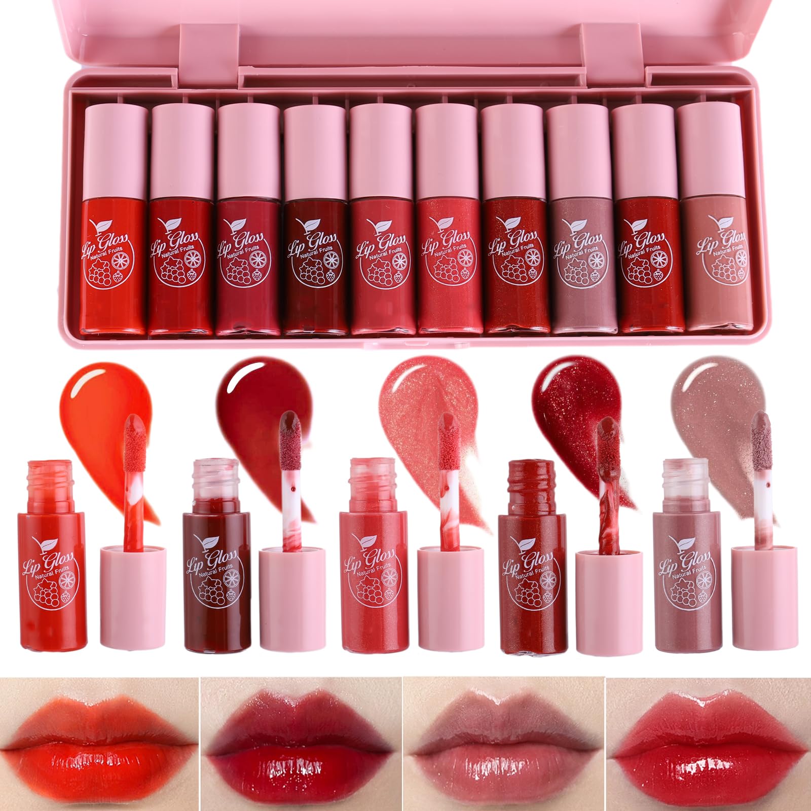 10 Colors Lip Stain Long Lasting Waterproof, Tinted Cheek & Lip Stain, Korean Lip Tint, tinta para labios, Mini Liquid Lipstick Set